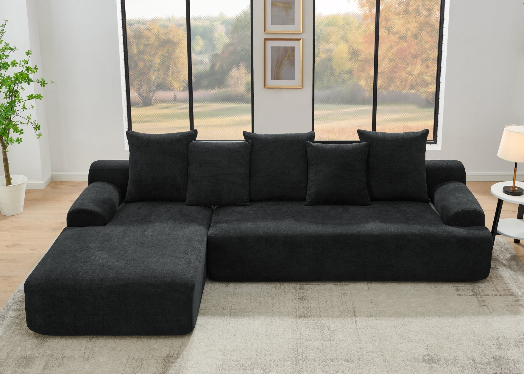 L Shape Sectional Sofa, 110" Upholstered Modular Sectional Sofa Couches ...
