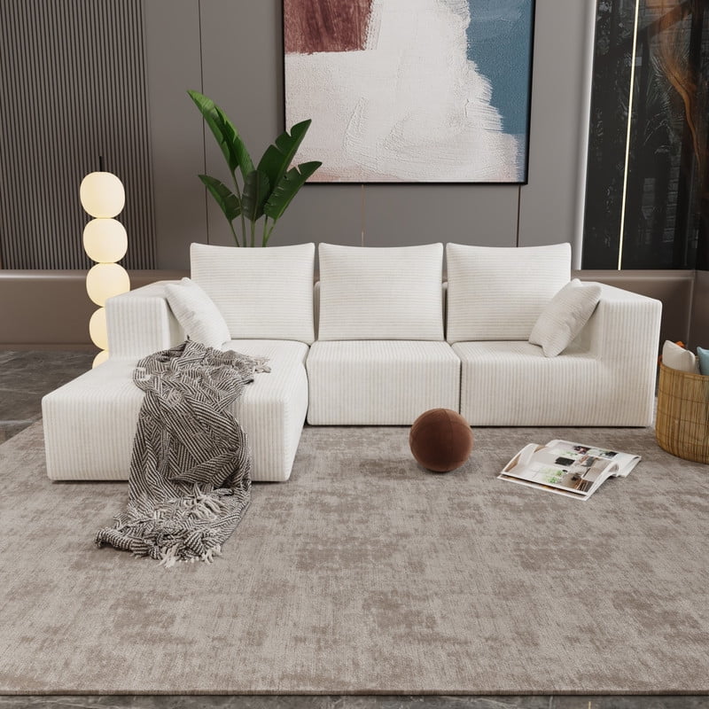 L-Shape Sectional Sofa - 4-Seat Modular Sofa Bed with Plush Fabric, High-Density Sponge ...