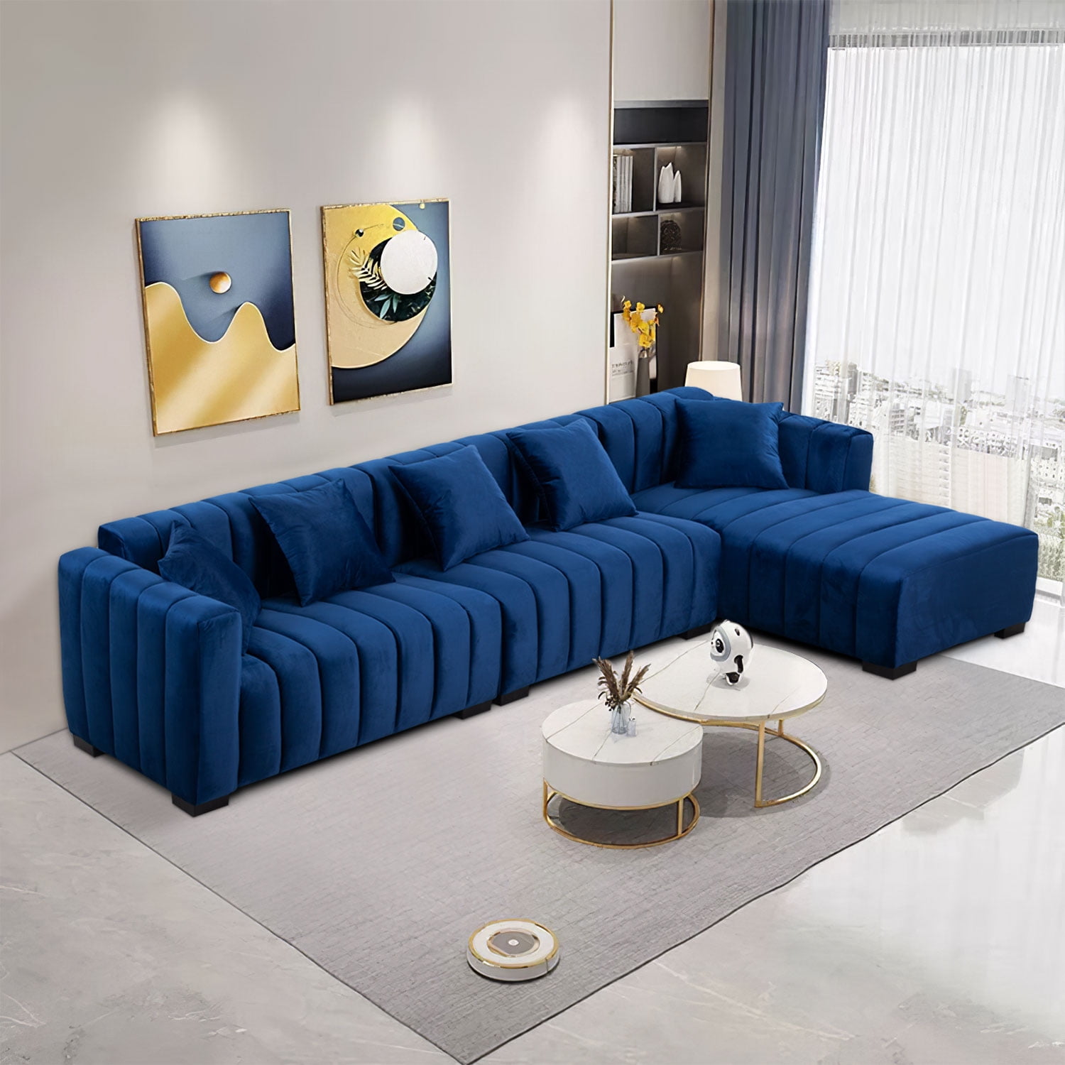 Accent Sofa Couch with Right Chaise,Vertical Channel Tufted Sofa ...