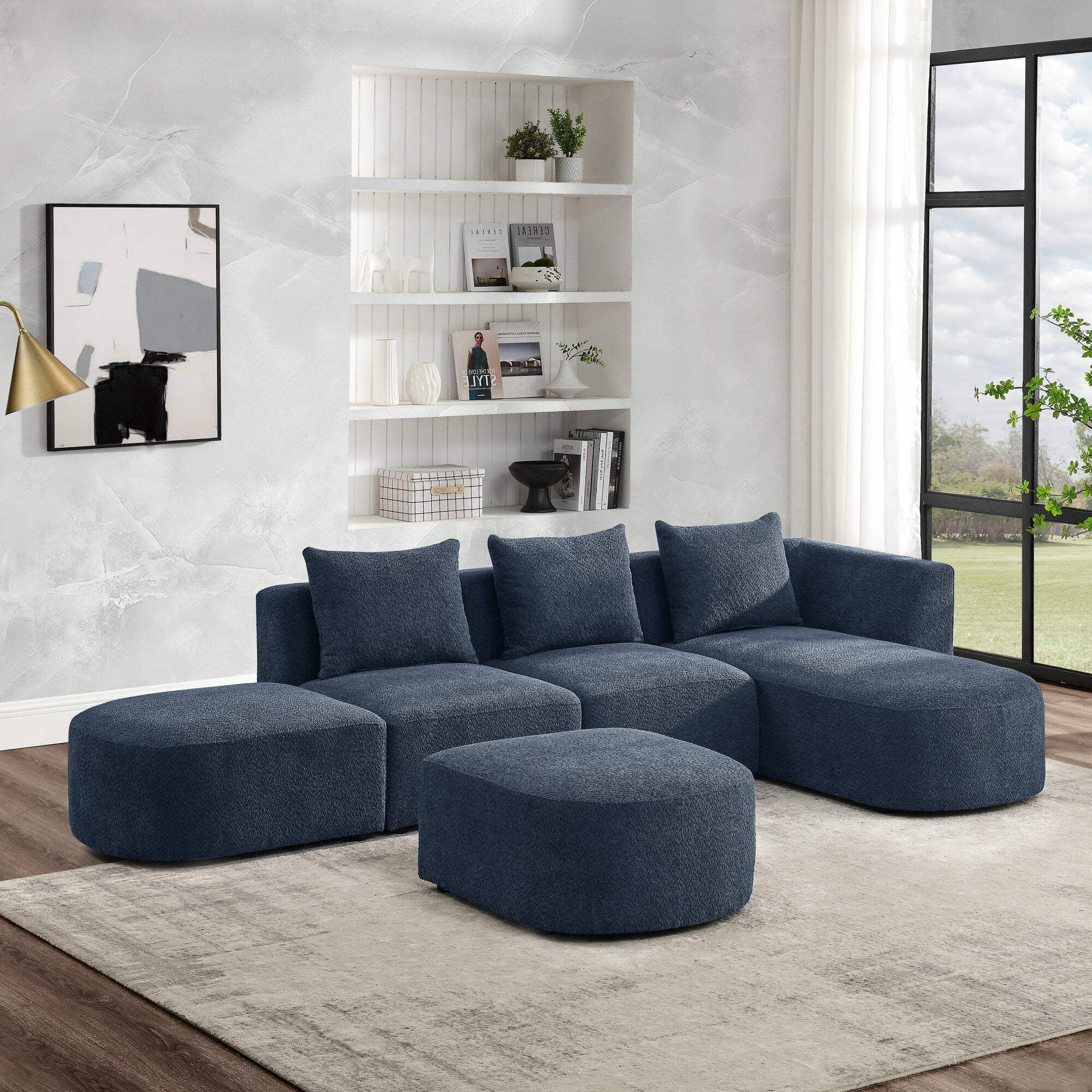 L Shape Sectional Sofa With Right Side Chaise And Ottoman, Modular Sofa ...