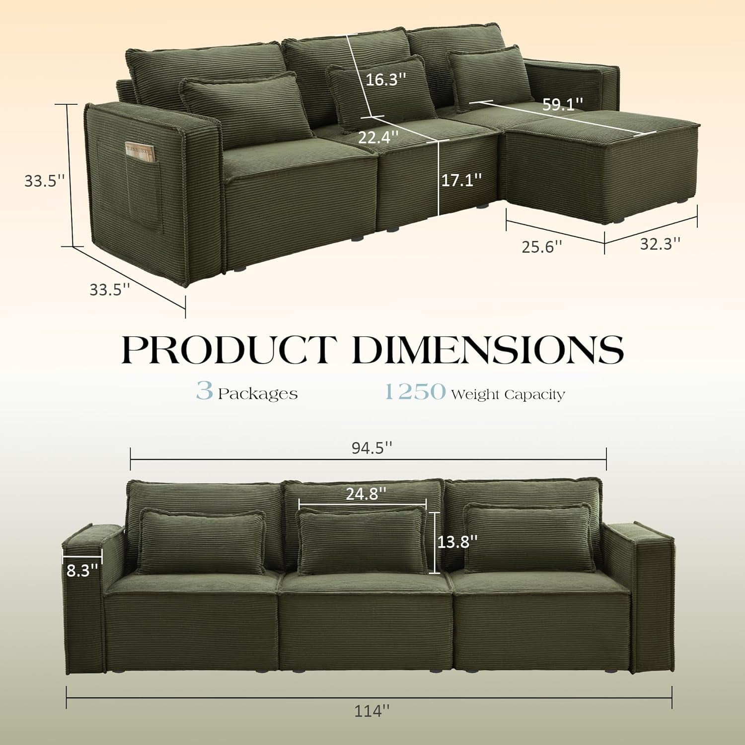 L Shape Sectional Sofa with Deep Memory Foam, Movable Ottoman & Side ...