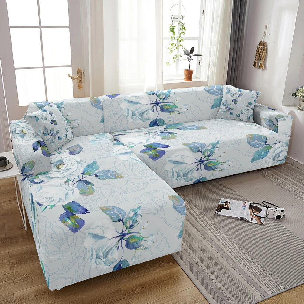 L Shape Sofa 3D Flower Print Sofa Cover for Living Room Stretch Slipcovers Sectional Couch Cover ...