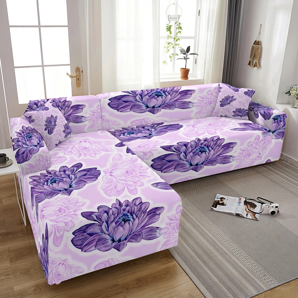 L Shape Sofa 3D Flower Print Sofa Cover for Living Room Stretch Slipcovers Sectional Couch Cover ...