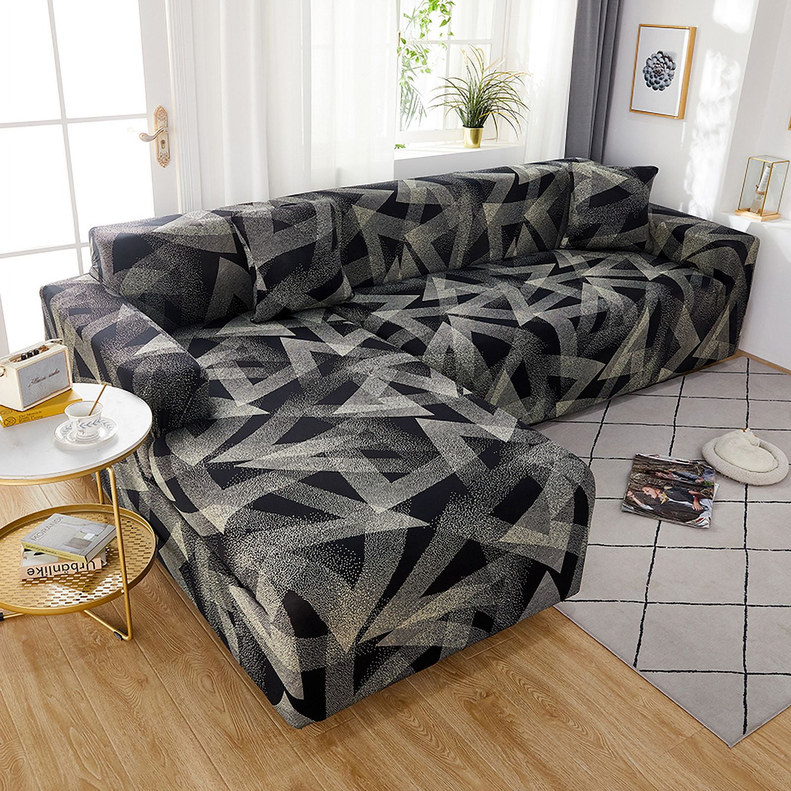 L Shape Sofa Covers Spandex for Living Room Gray Slipcover Stretch Sofa ...
