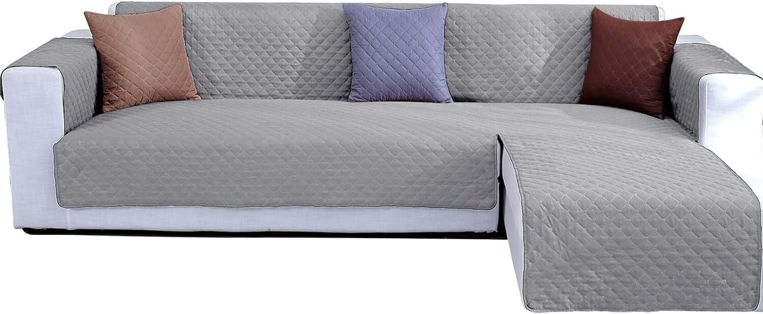 L Shape Sofa Slipcover Reversible Sectional Couch Cover Chaise Lounge ...