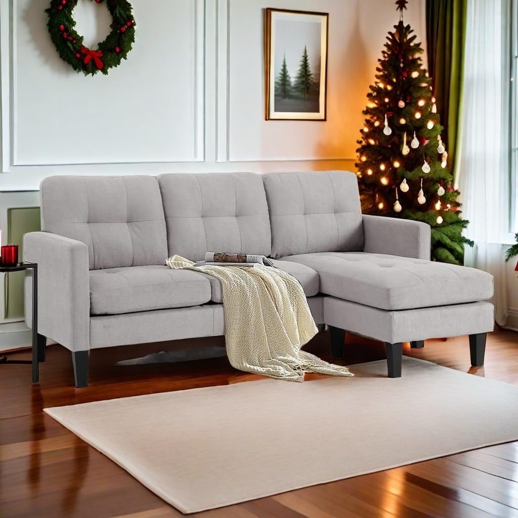 L Shape Sofa Small Sectional Couch - Convertible Grey couches Small ...