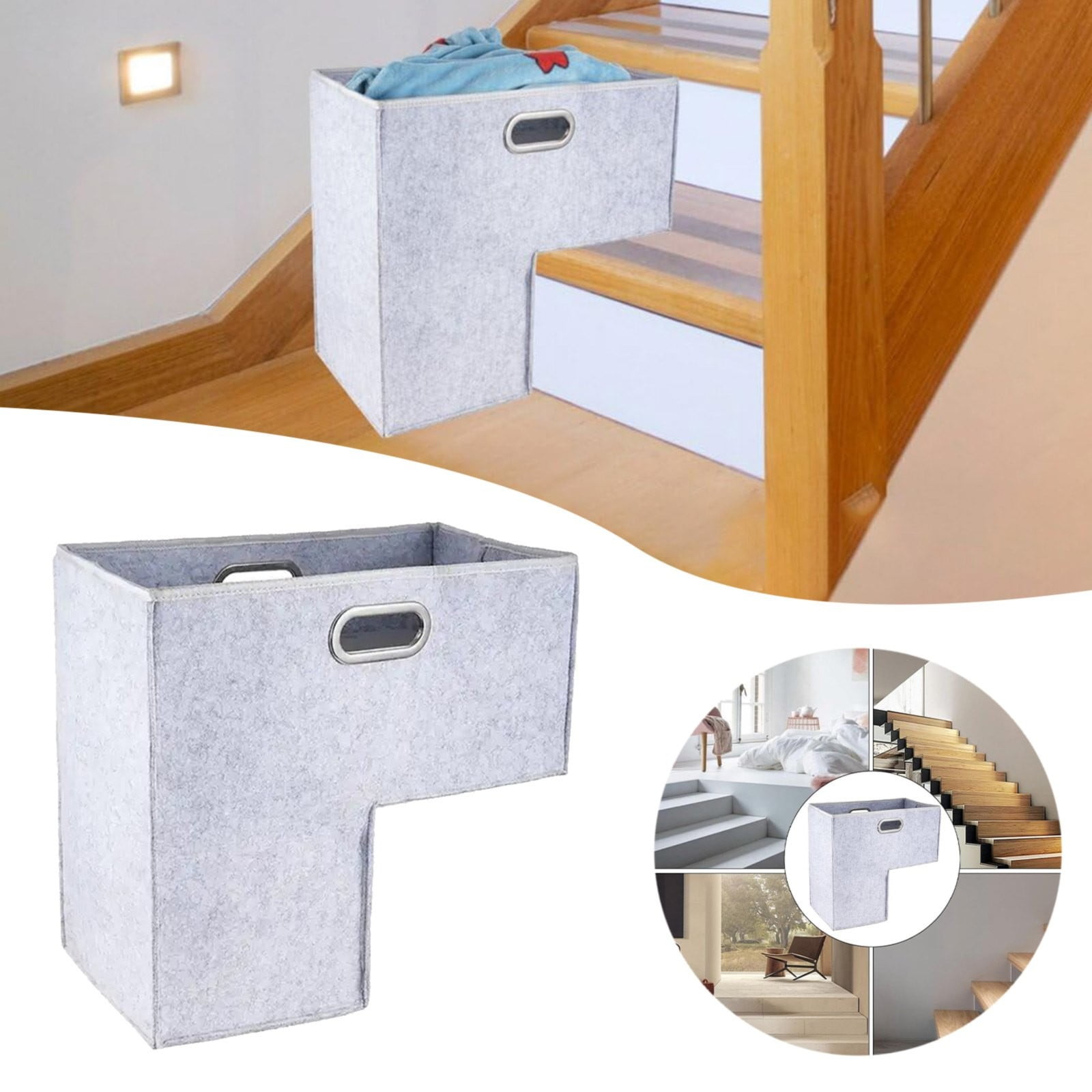 L Shape Stair Baskets Foldable Stair Basket For 16” Stairs Stair ...