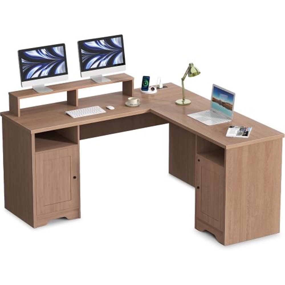 Hypeshops L Shape Wood Computer Lap Desks with USB Charging Port and ...