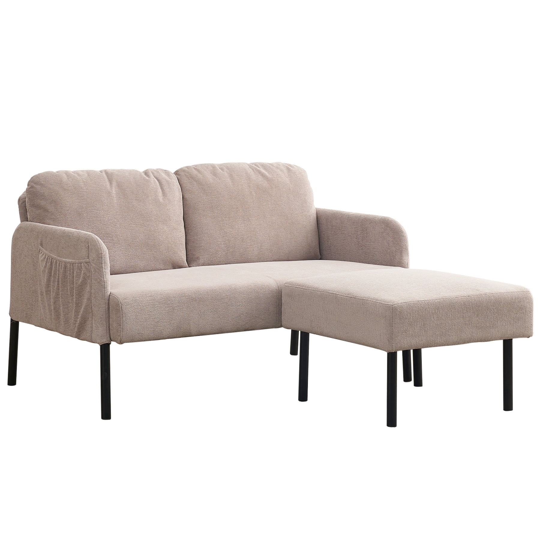 L-Shaped 2 Seater Sofa with Ottoman, Modern Fabric Loveseat Couch ...