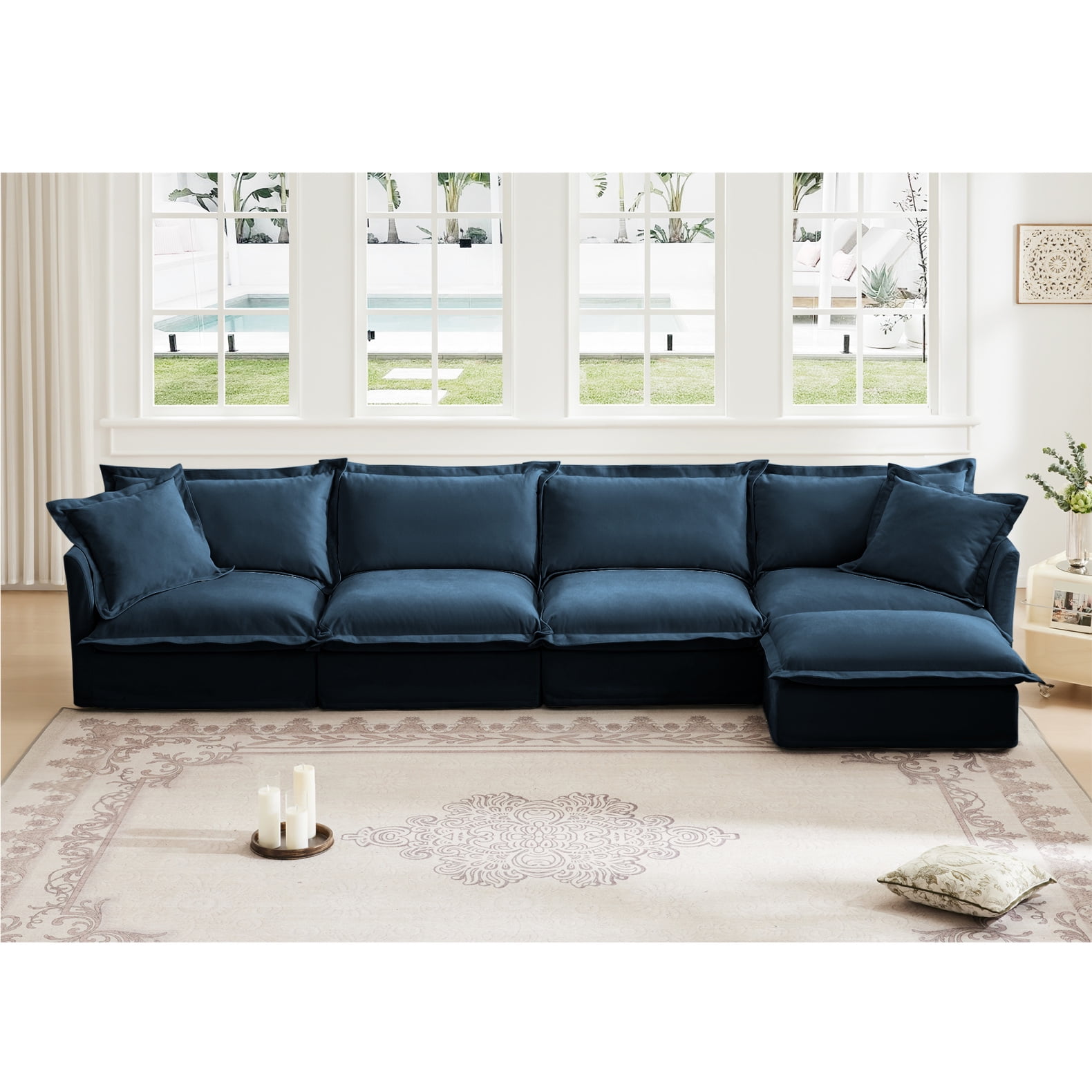 L-Shaped 4 Seater Sectional Sofa, Chenille Deep Seat Cloud Couch with ...