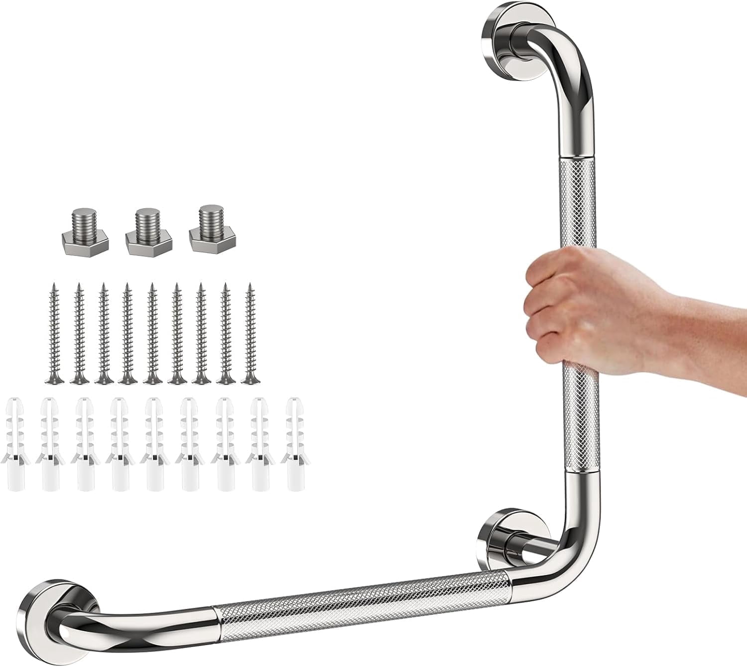 ZUEXT L-Shaped Angled Grab Bar 16x16 Inch Stainless Steel Chrome ...