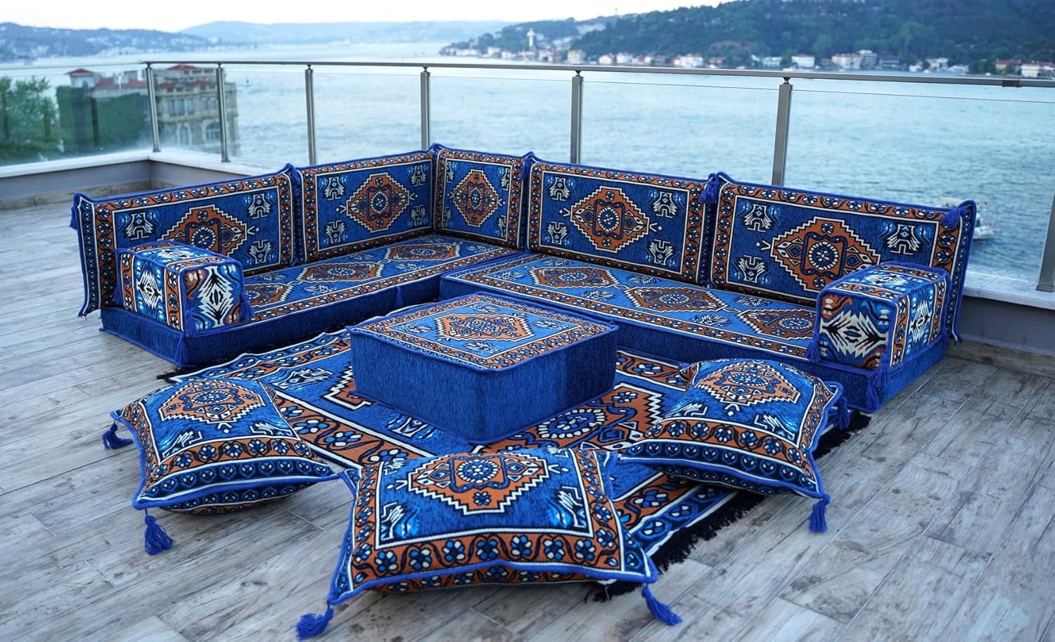 L Shaped Arabic Floor Sofa Set, Turkish Floor Cushions, Patio Sofas, Terrace Sofa, Ethnic Sofa ...