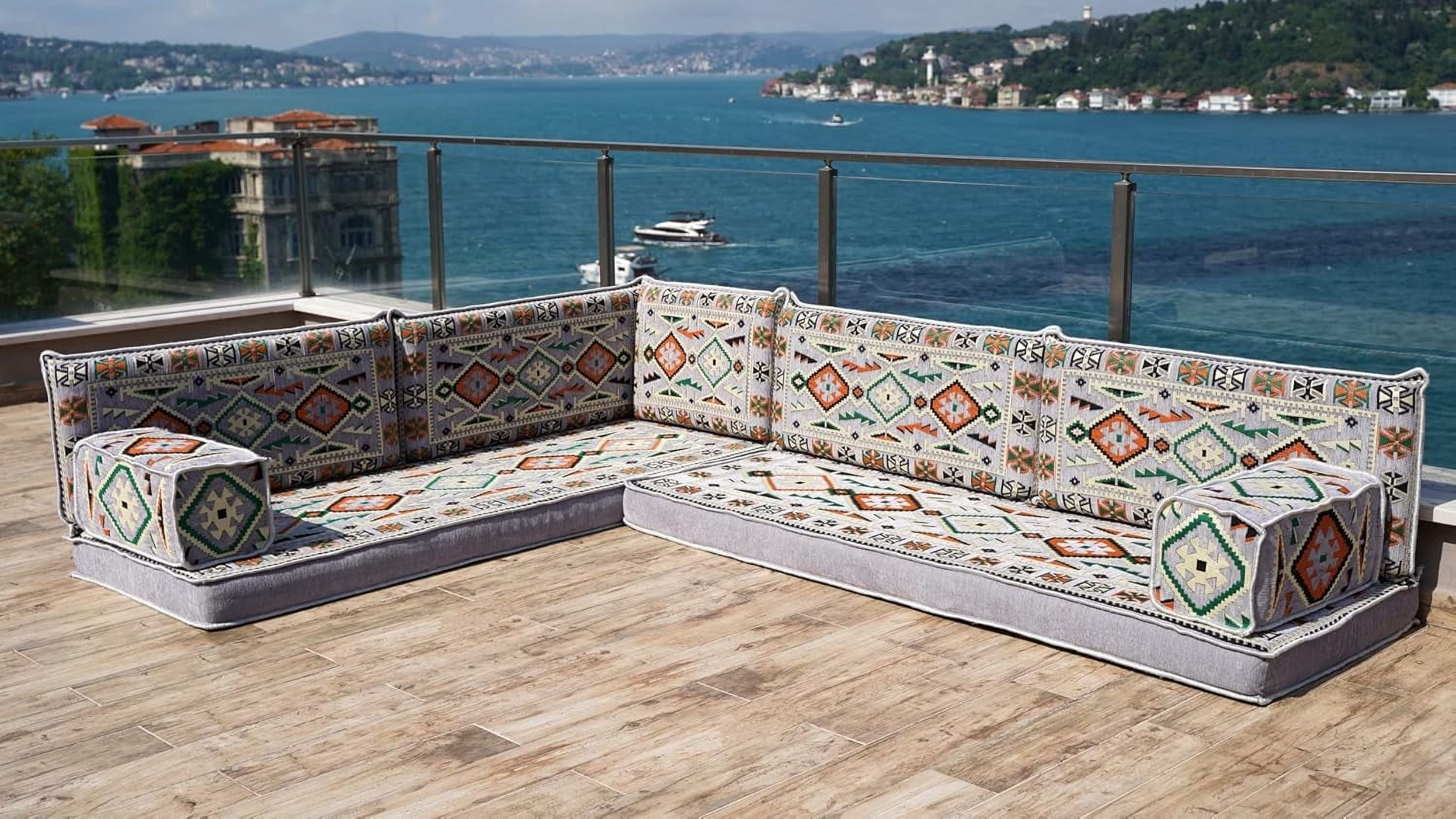 L Shaped Arabic Sofa, Turkish Sofa Set with Floor Cushions, Sleeper ...