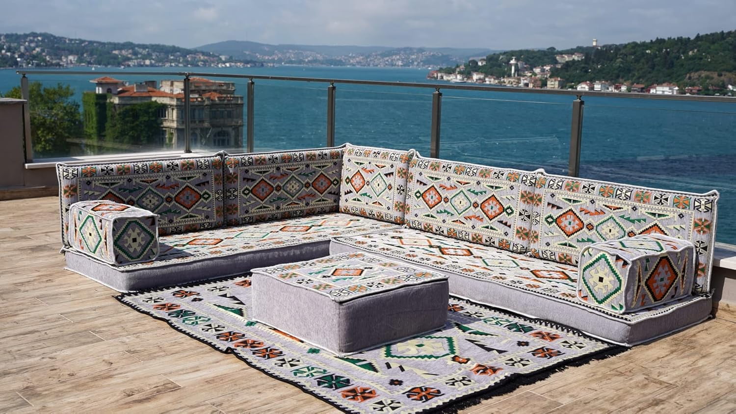 L Shaped Arabic Sofa, Turkish Sofa Set with Floor Cushions, Sleeper ...