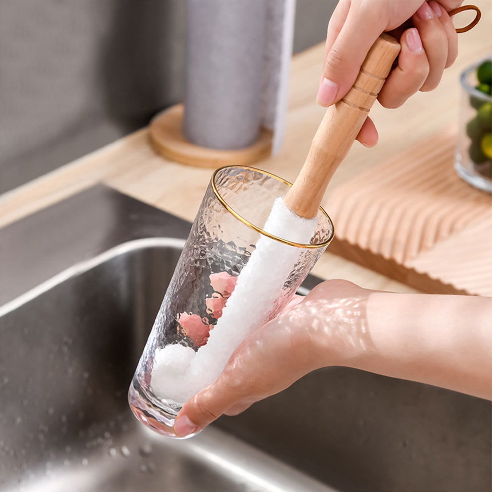 L Shaped Beech Fiber Silk Cup Brush Household Cup Wooden Handle Brush ...