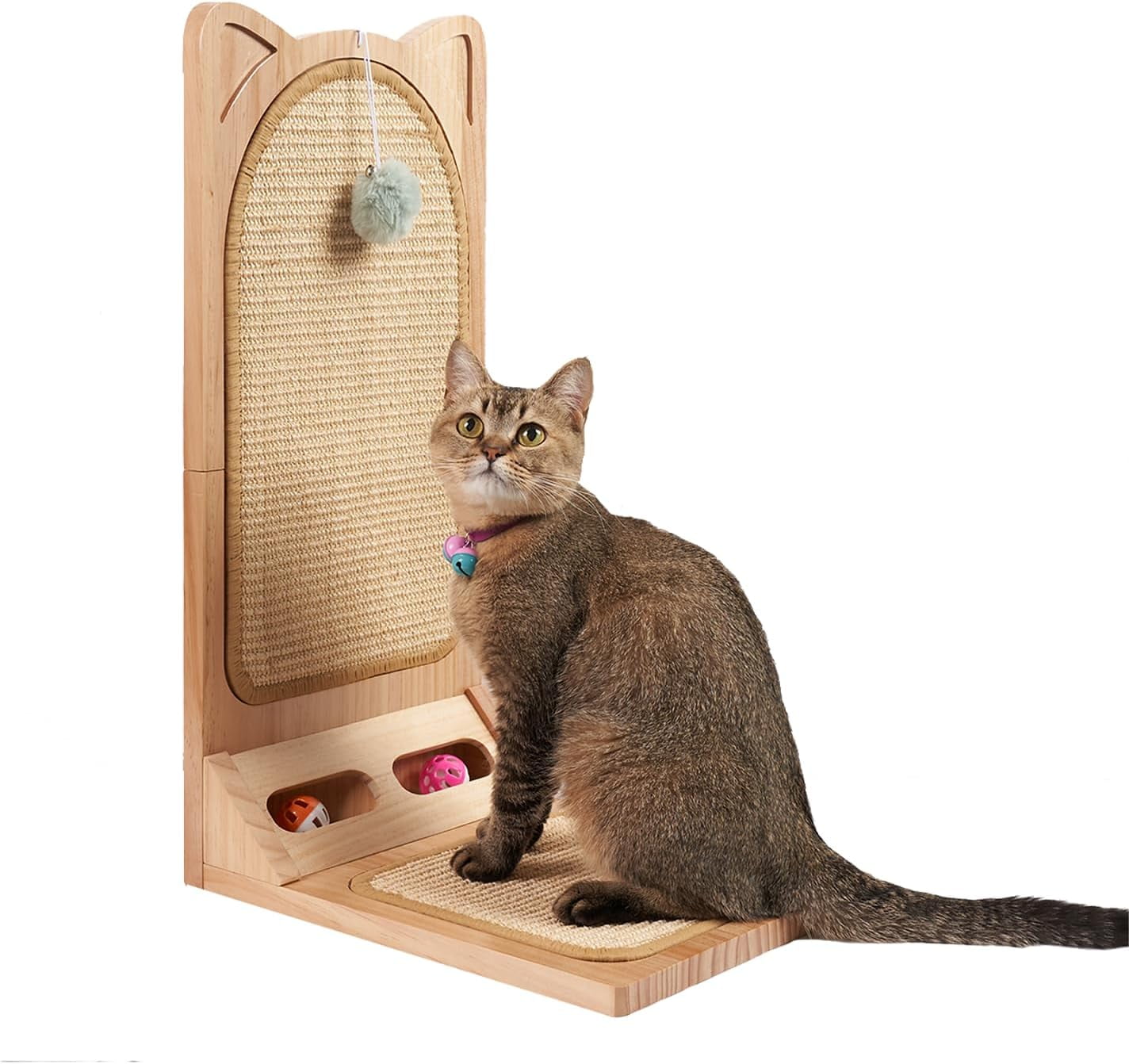 L Shaped Cat Scratcher - Cat Scratching Post with Built-in Ball Toy for ...
