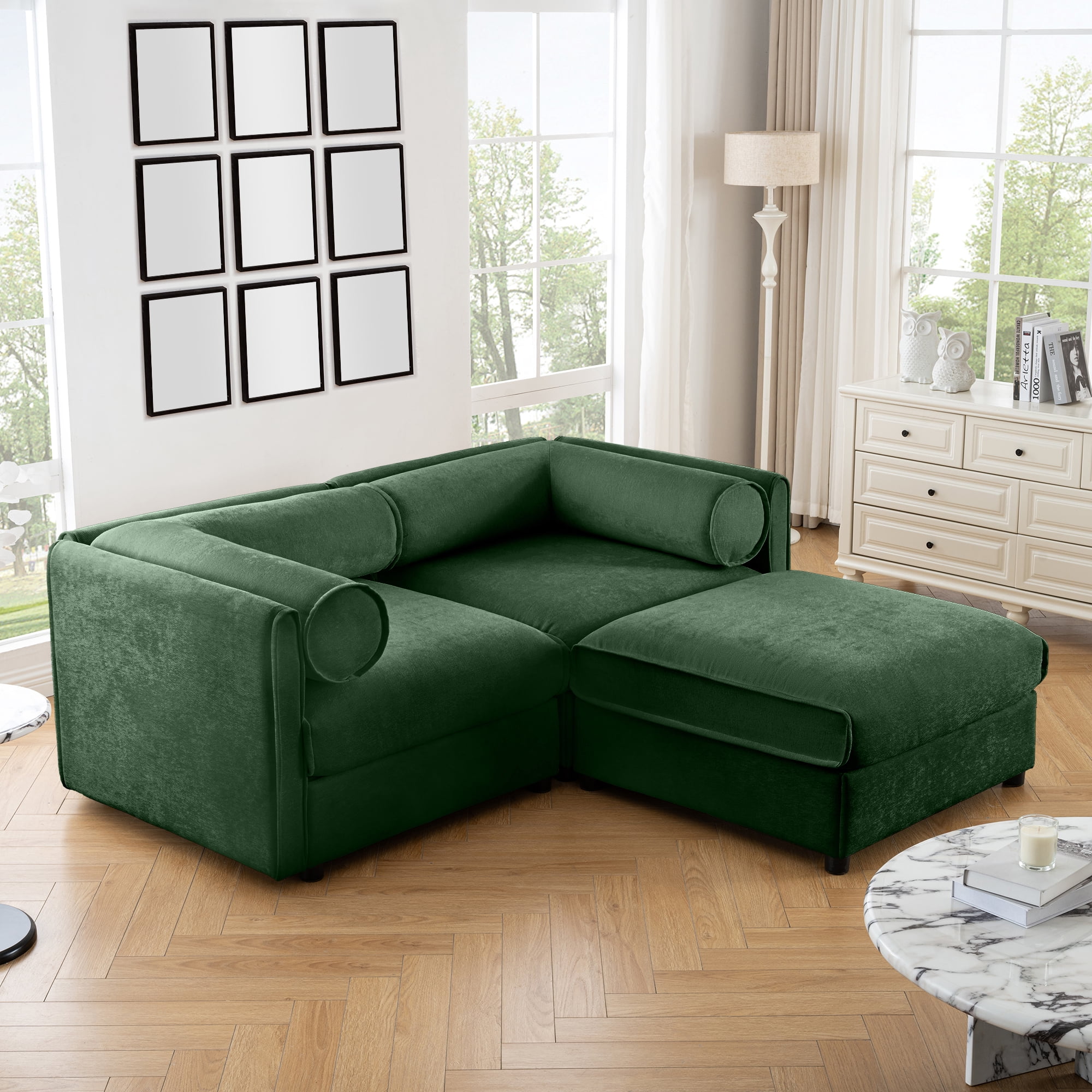L-Shaped Chenille Sectional Sofa Upholstered 2-Seater Modern Loveseat ...