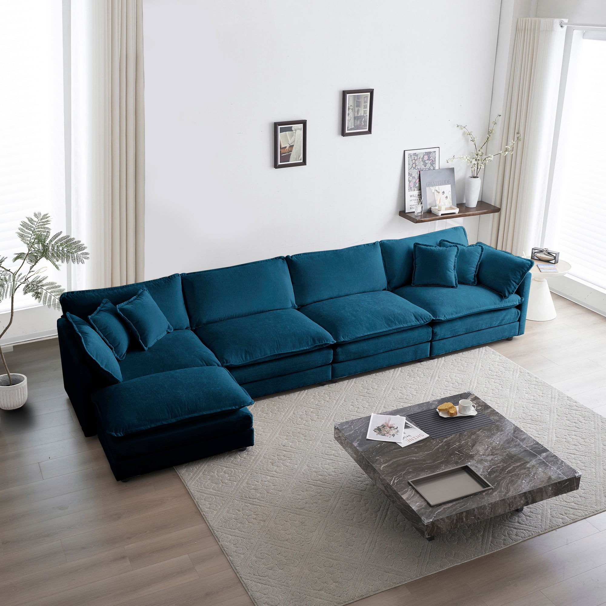 L-Shaped Chenille Sectional Sofa Upholstered Modular 5-Seater Couch ...