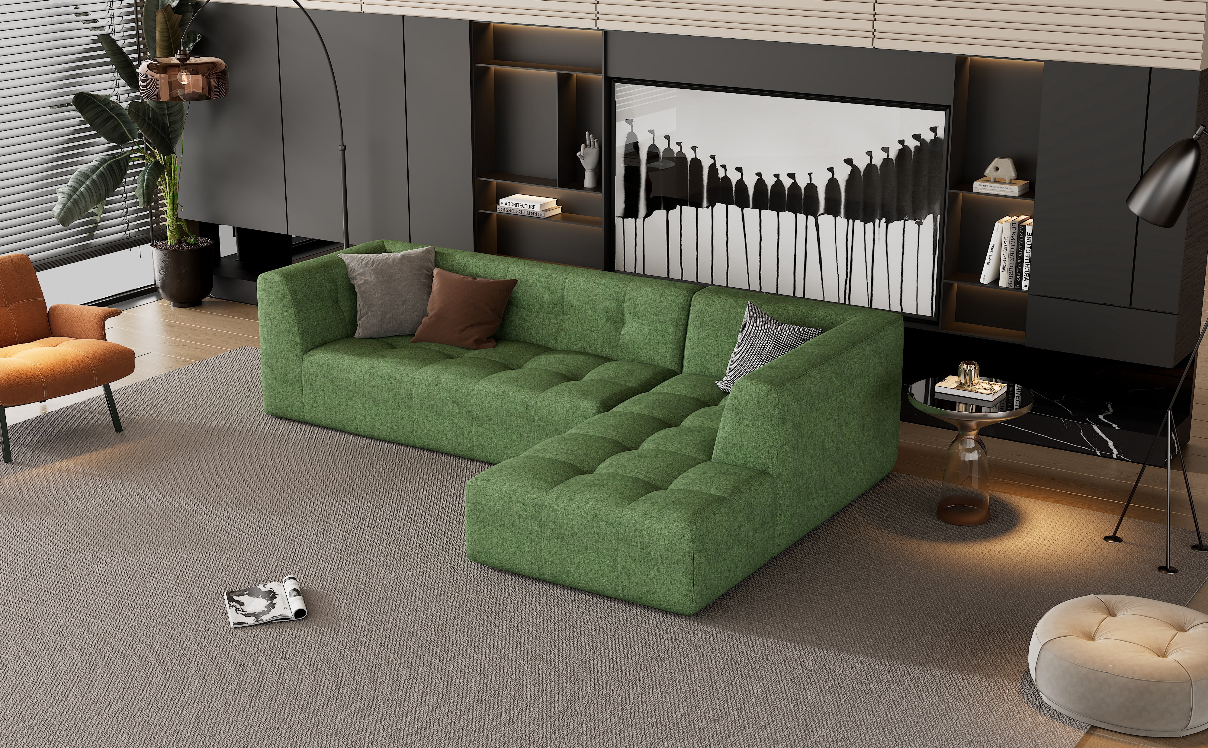 L-Shaped Combination Sofa Set, 2 Pcs Modular Upholstered Sofa with ...
