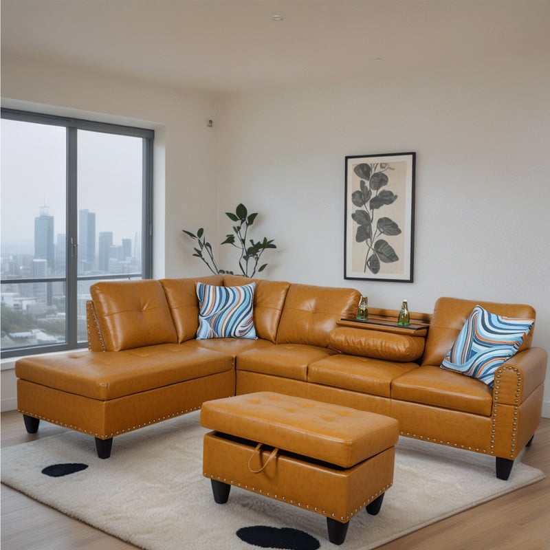L-Shaped Combination Sofa Set, 3-Piece Sectional Couch Set, L Shape 98 ...