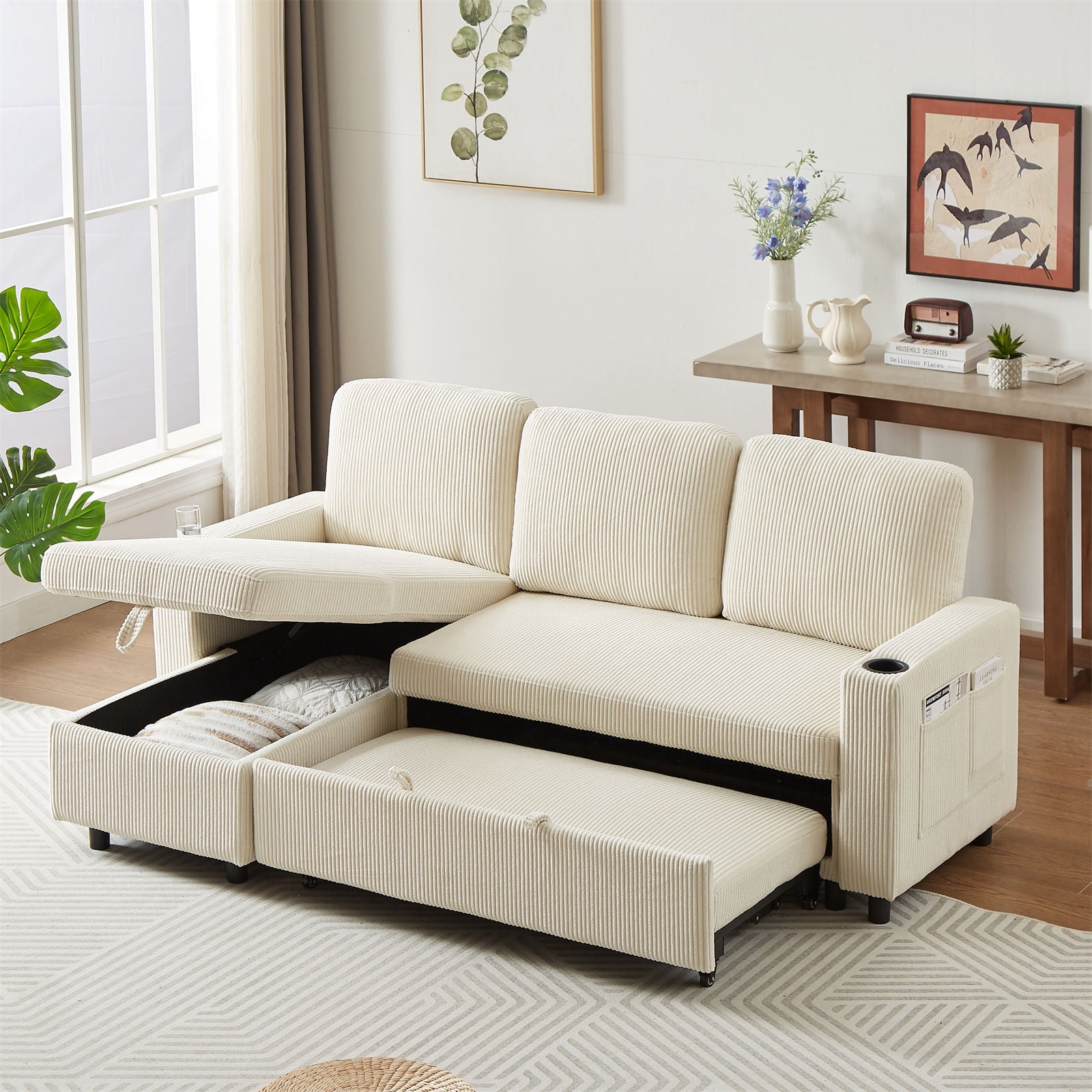 L-Shaped Combo Sofa Bed, Reversible Sleeper Combo Sofa with Pullout Bed ...
