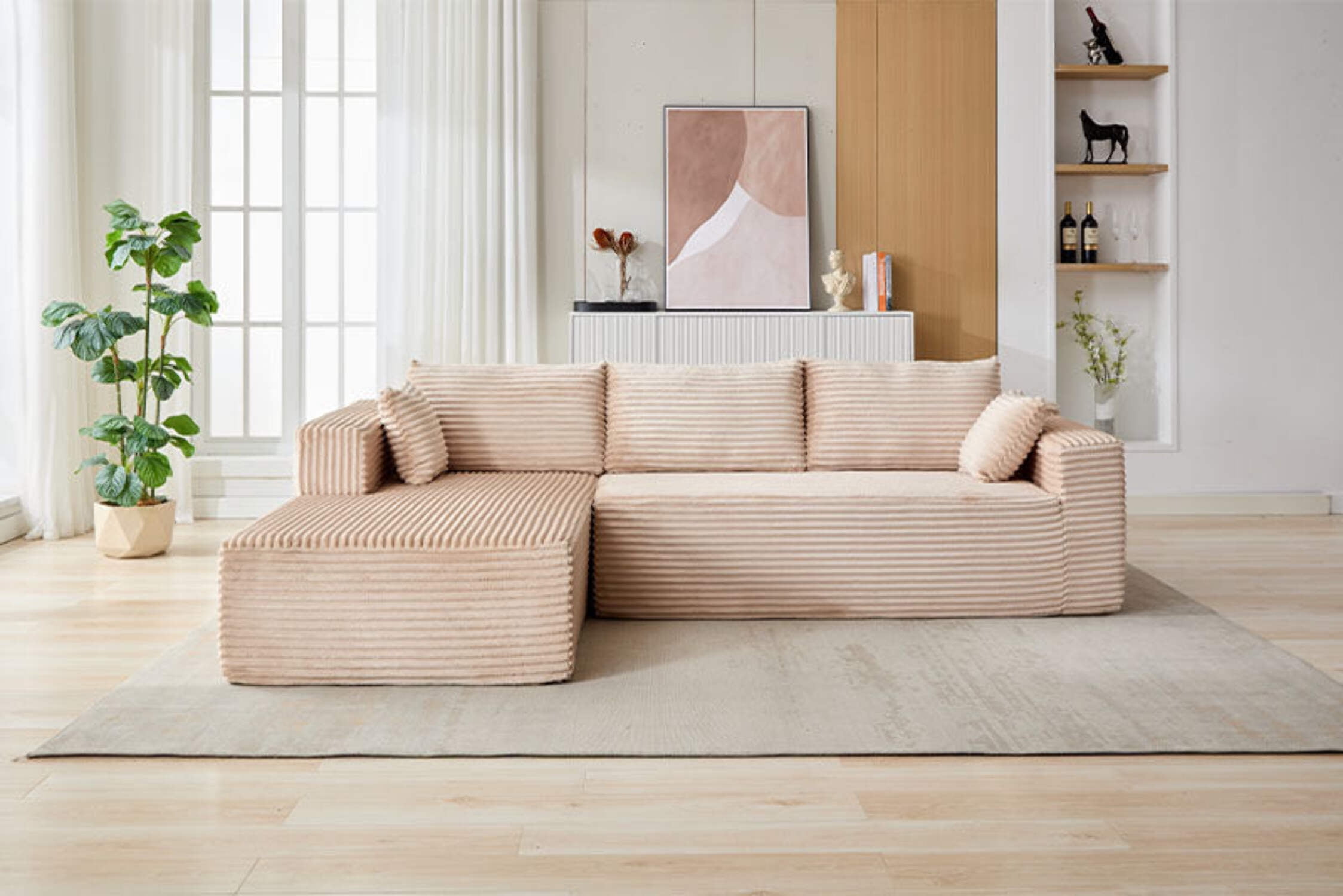 L-Shaped Compression Sofa Bed, Convertible Sectional Sofa With Pillow Back Support - Foldable ...