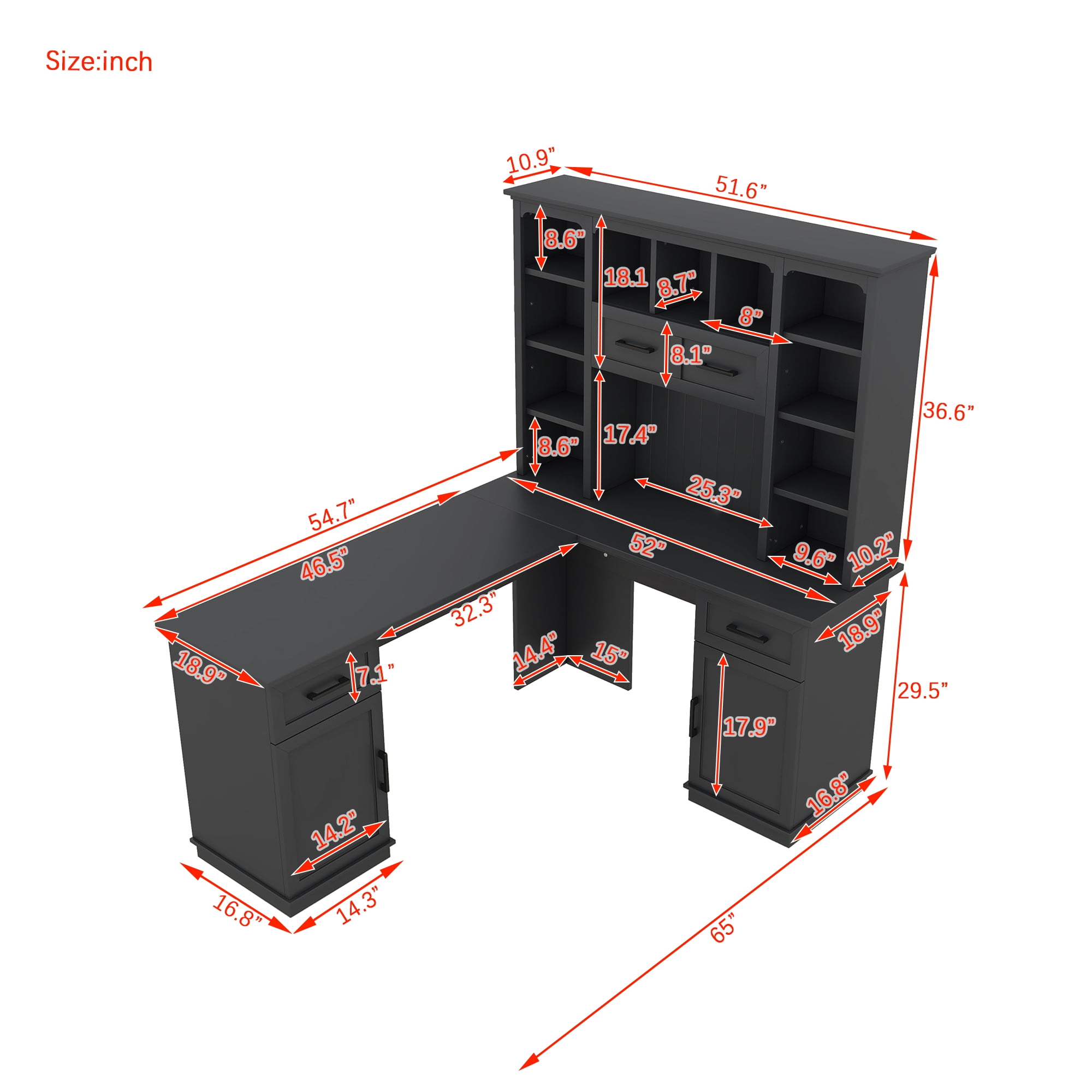 L-Shaped Computer Desk with 2 Cabinets and 2 Drawers Underneath The ...