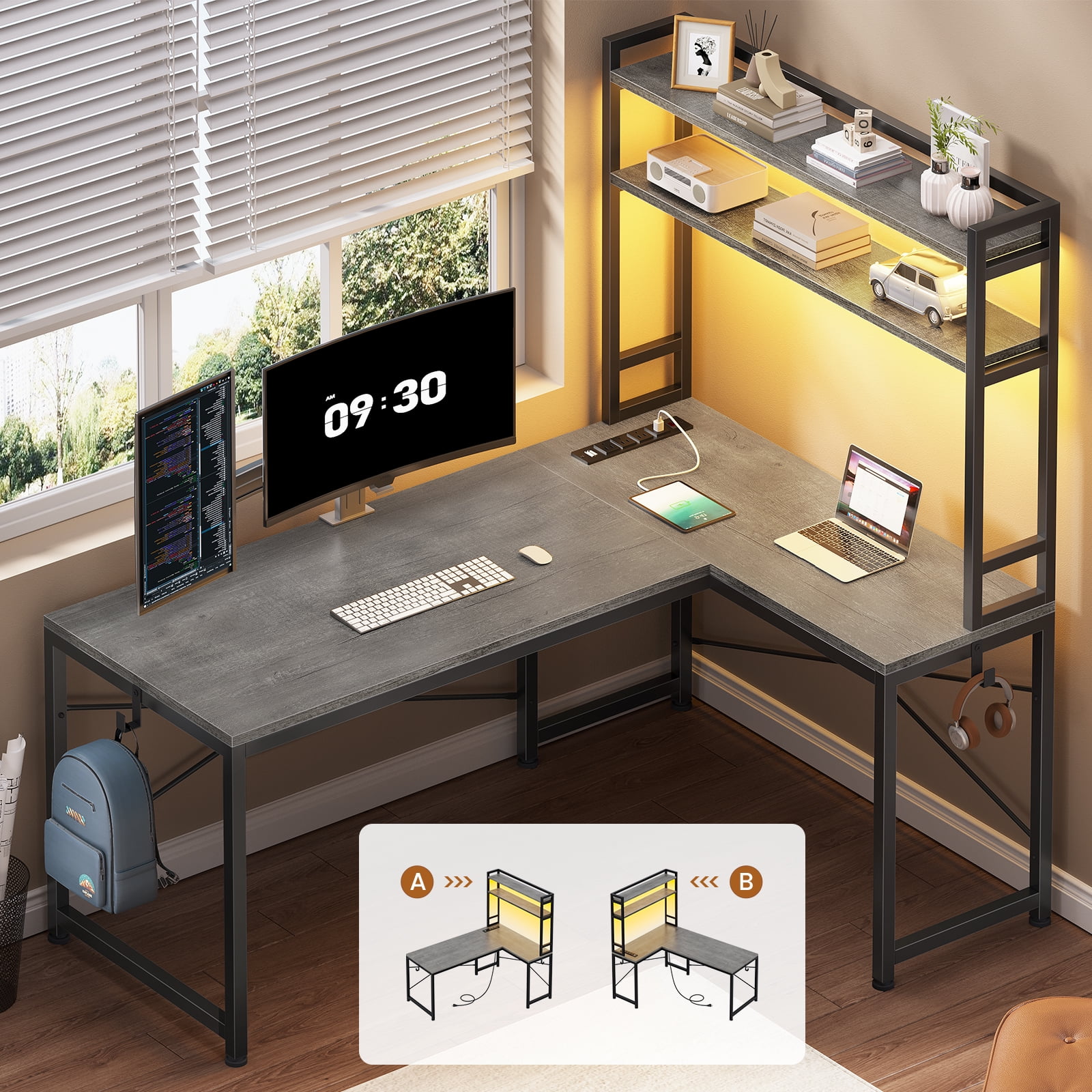 L Shaped Computer Desk, 45.3” Small Office Desk, Corner Compuer Desk ...