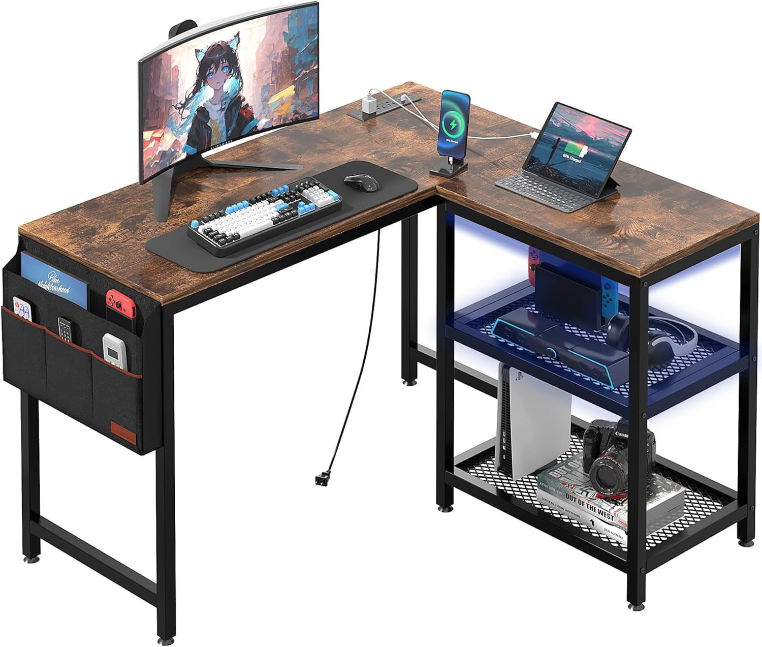 L Shaped Computer Desk 49 Inch Writing Study Corner Gaming Table with ...