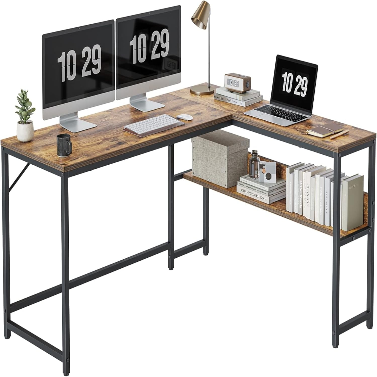 L Shaped Computer Desk 59.1 inch Industrial Office Desk with Storage ...