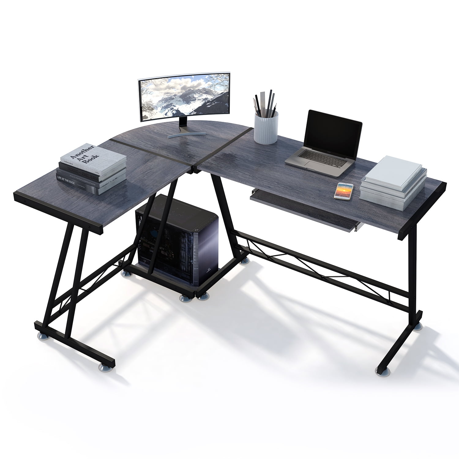 L-Shaped Computer Desk with CPU Stand Home Office Gaming Desk Writing ...