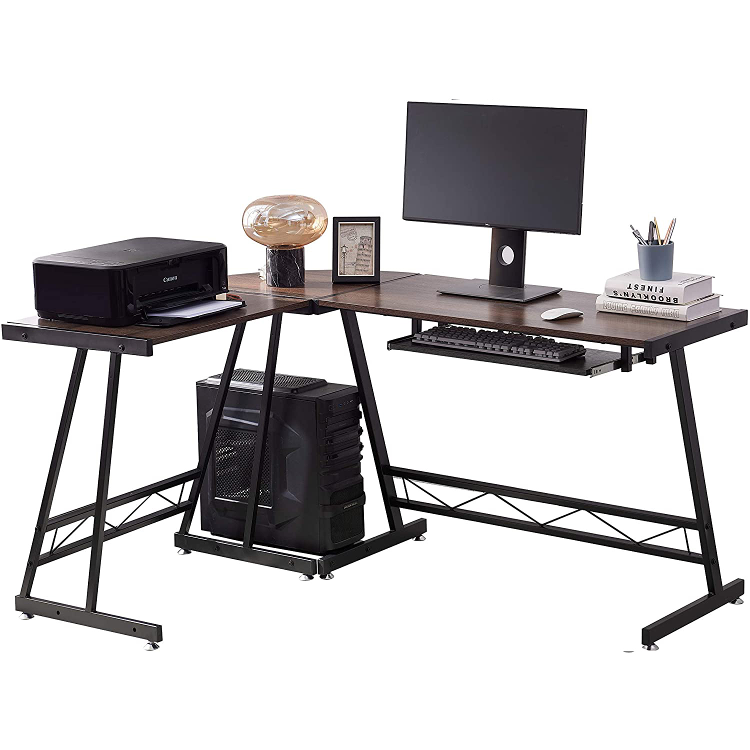 L-Shaped Computer Desk with CPU Stand Home Office Gaming Desk Writing ...