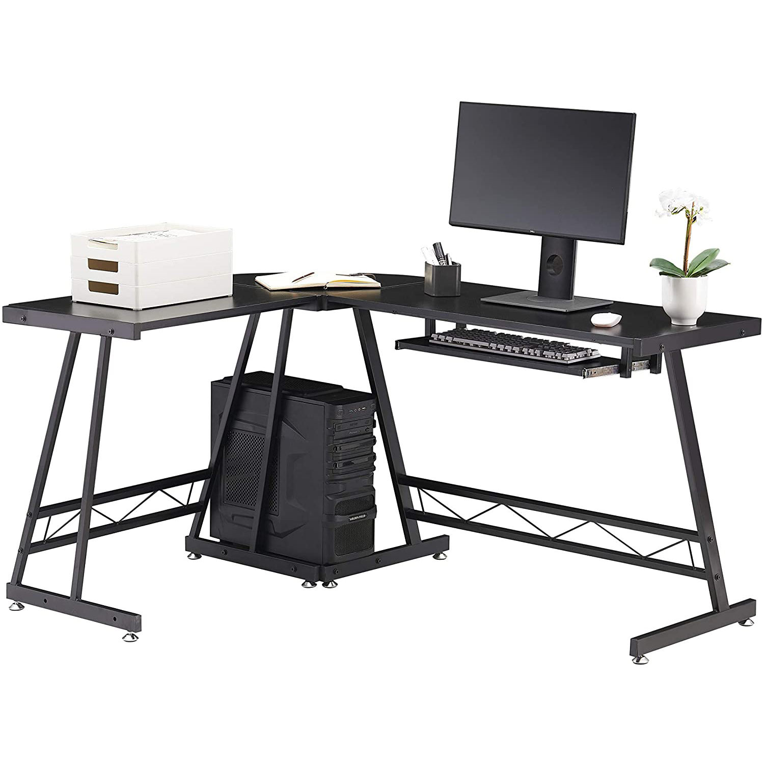 L-Shaped Computer Desk with CPU Stand Home Office Gaming Desk Writing ...