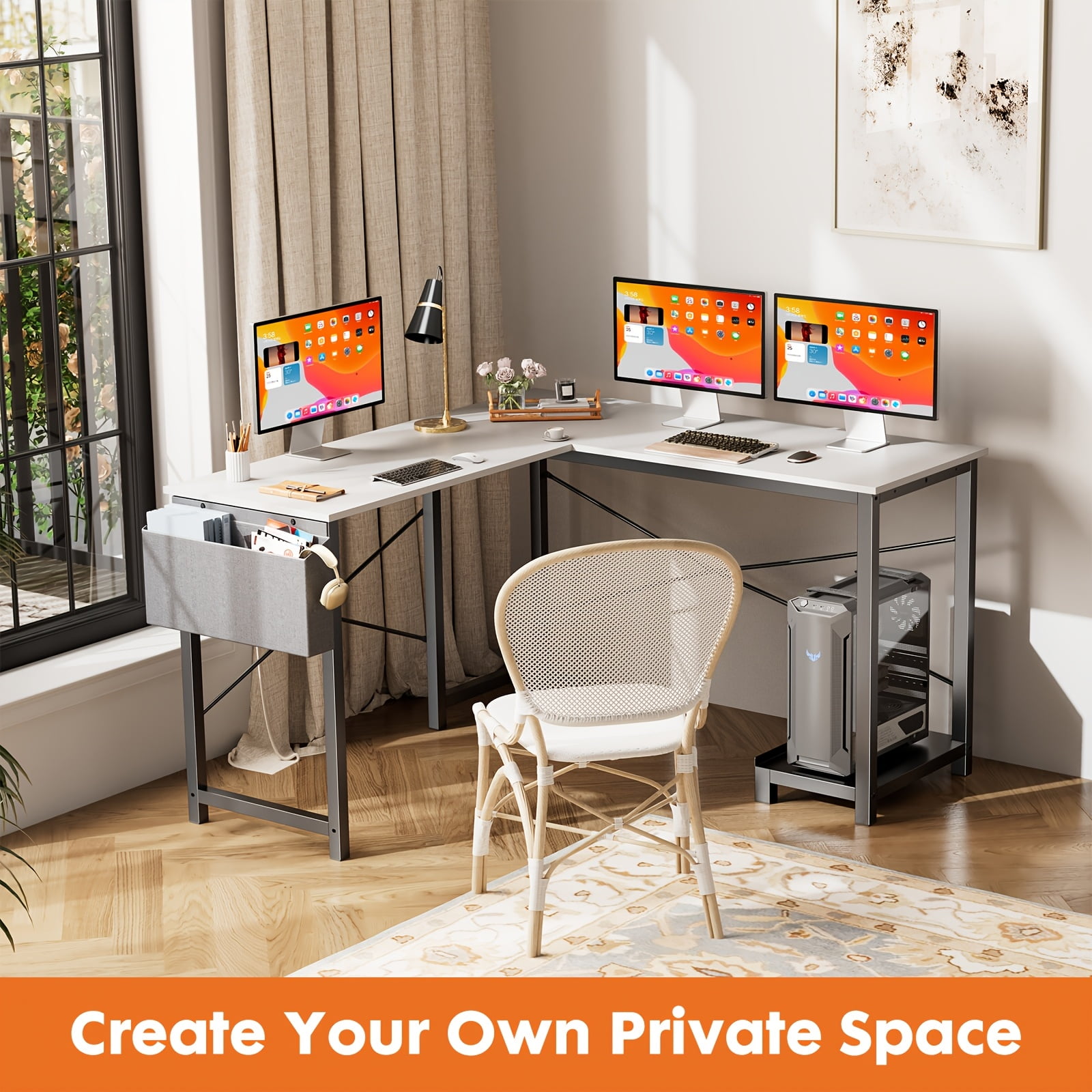 L Shaped Computer Desk, Corner Office Table Reversible, PC Laptop ...