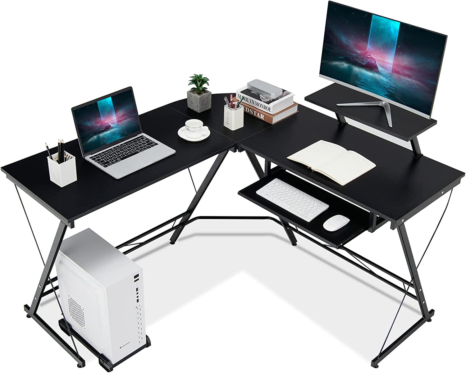 L-Shaped Computer Desk, Home Office Corner Workstation with Movable ...