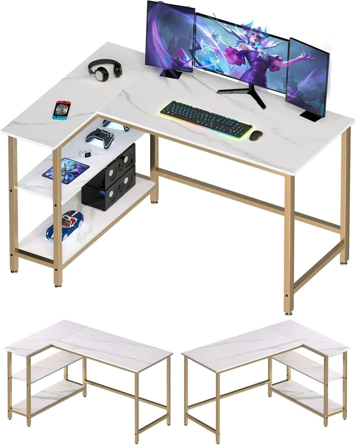 L Shaped Computer Desk - Home Office Desk with Shelf, Gaming Desk ...