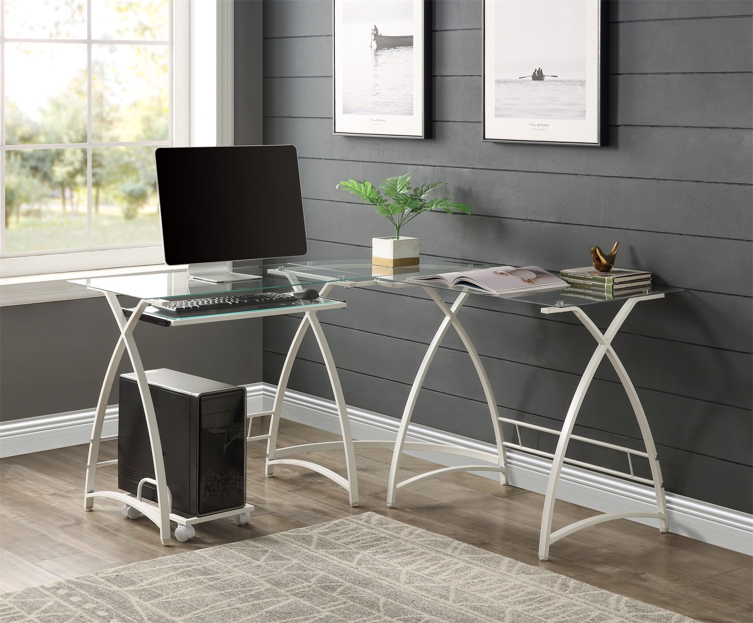 L-Shaped Computer Desk with Keyboard Tray and Movable Computer Holder ...