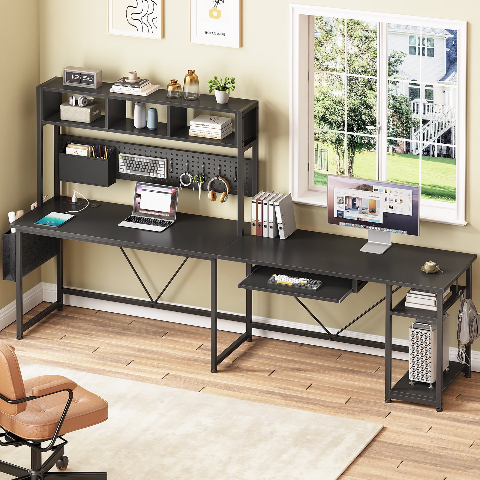 L Shaped Computer Desk with LED Lights and Power Outlets, Reversible ...