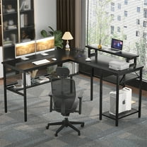 iSunirm Computer Desk with Drawer, 53'' L Shaped Gaming Desk with LED ...