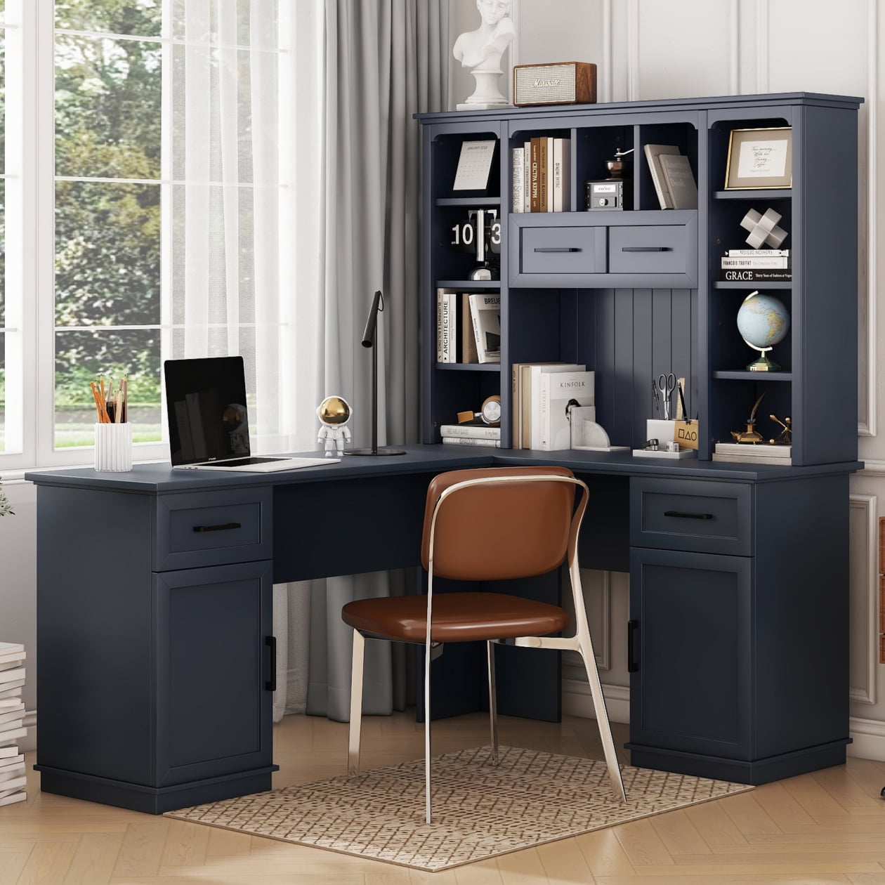 L-Shaped Computer Desk, Modern Corner Desk with 11 Open Storage Spaces ...