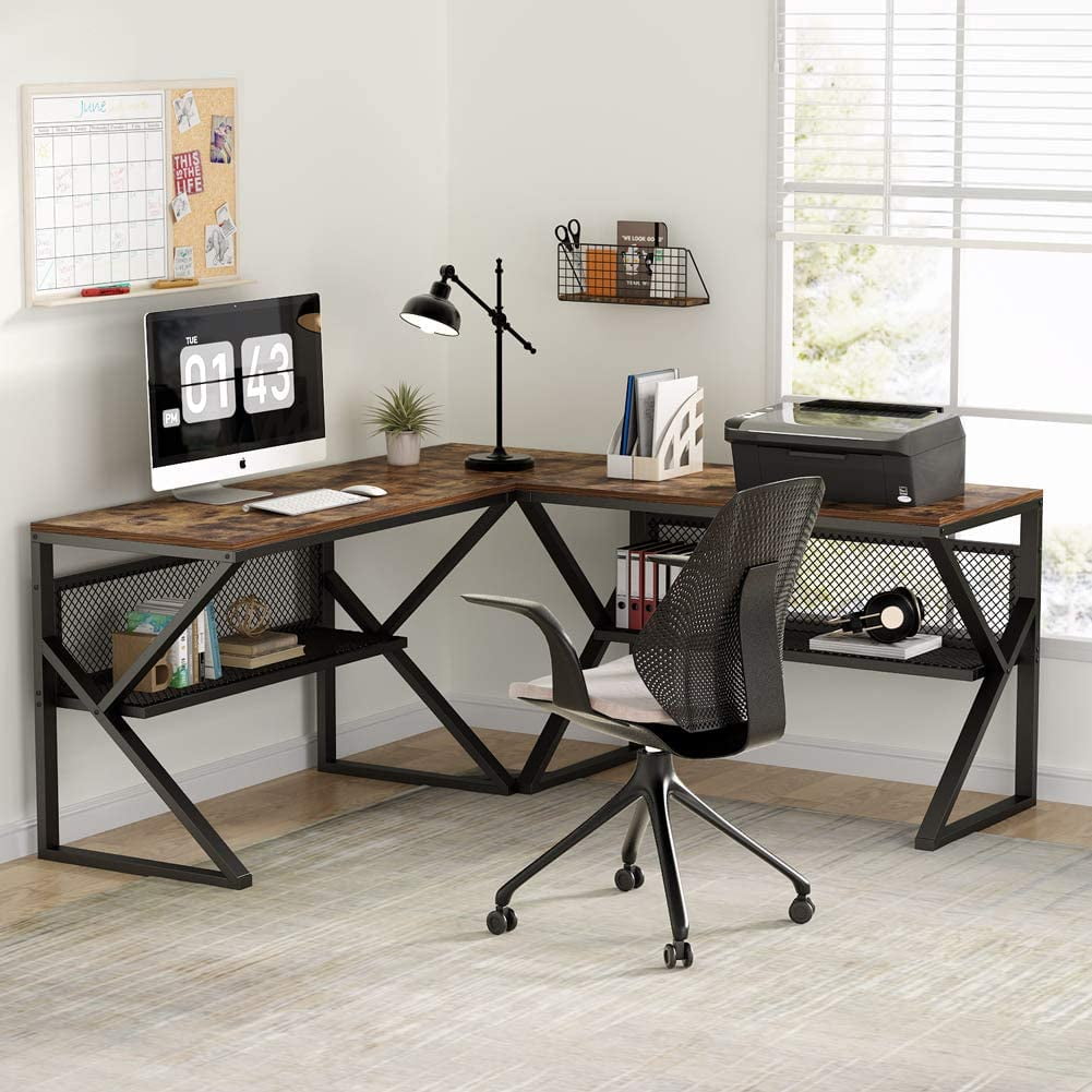 Adjustable L-Shaped Computer Desk with Open Storage Australia | Ubuy