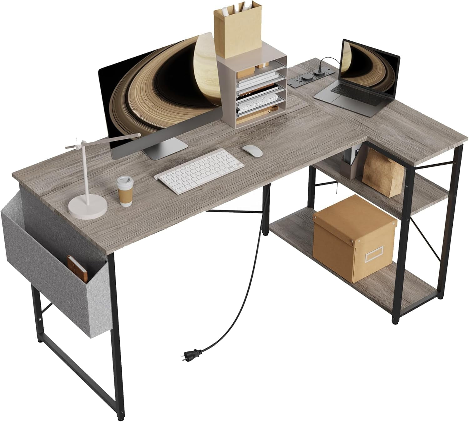 L Shaped Computer Desk with Power Outlets, 40 Inch Small Corner Desk ...