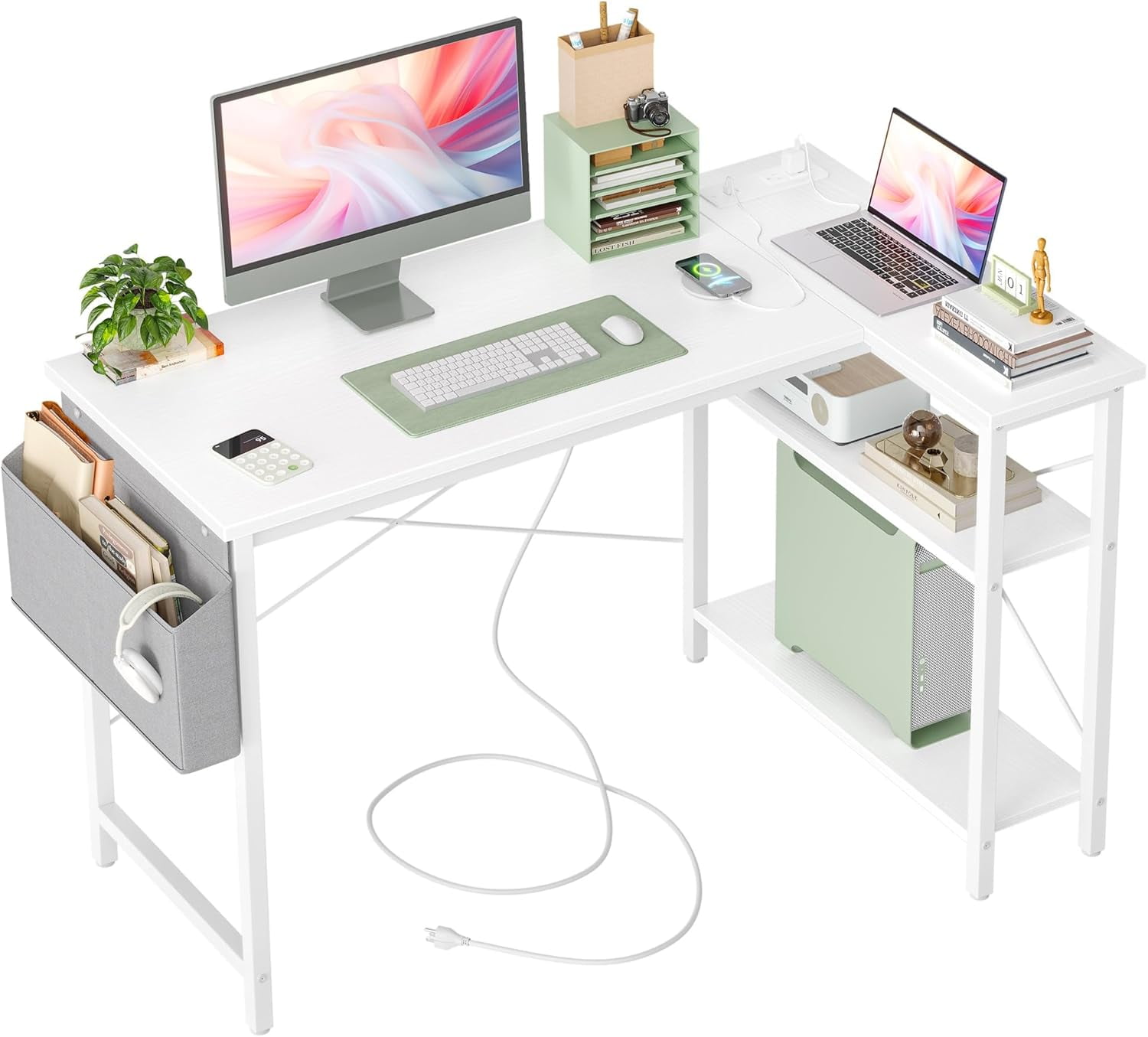 L Shaped Computer Desk with Power Outlets, 47 Inch Small Corner Desk ...