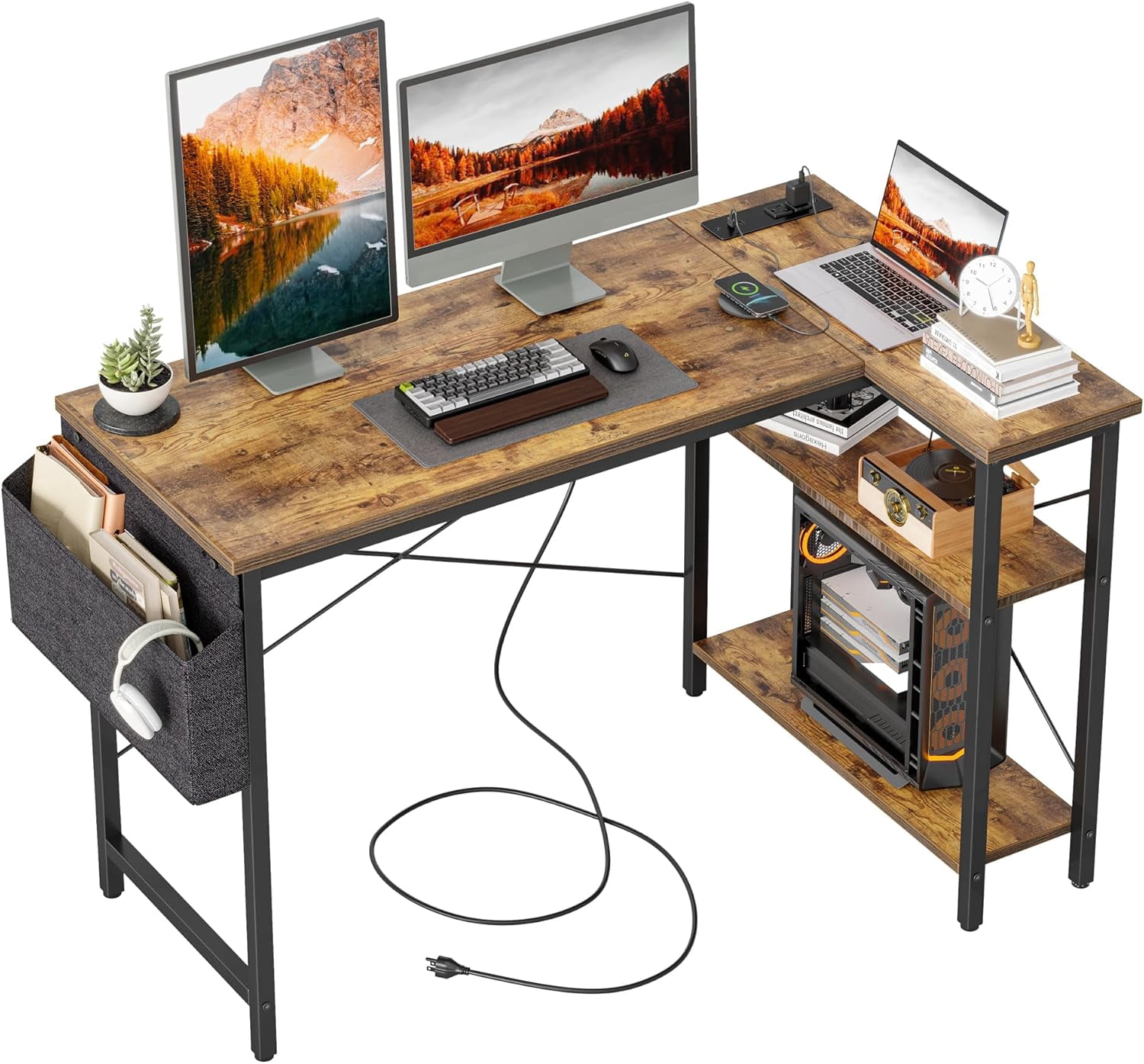 L Shaped Computer Desk with Power Outlets, 47 Inch Small Corner Desk ...