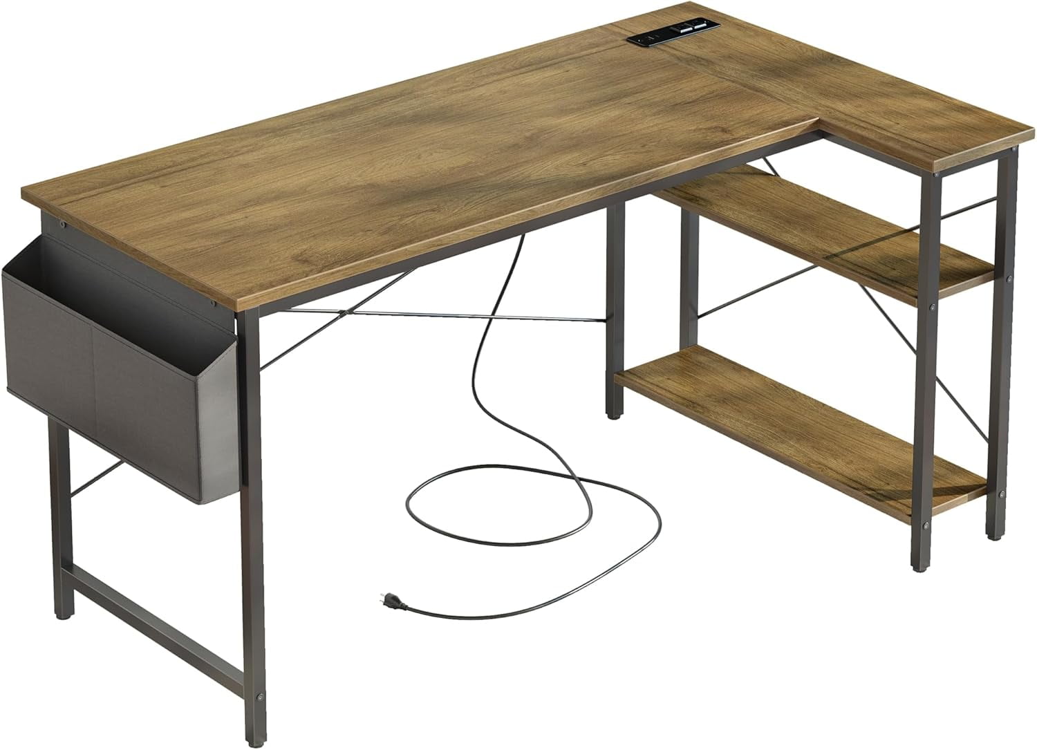 L Shaped Computer Desk with Power Outlets, 55 Inch Small Corner Desk ...