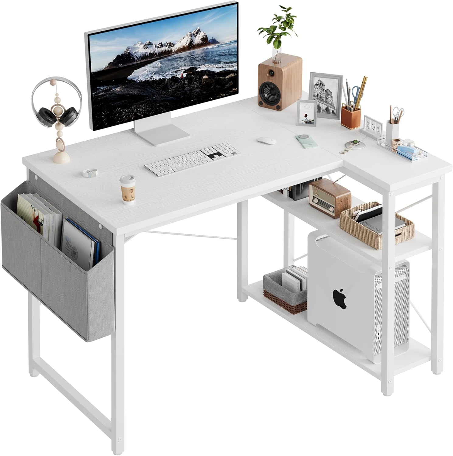 L Shaped Computer Desk with Reversible Shelves, 40 Inch Small Corner ...