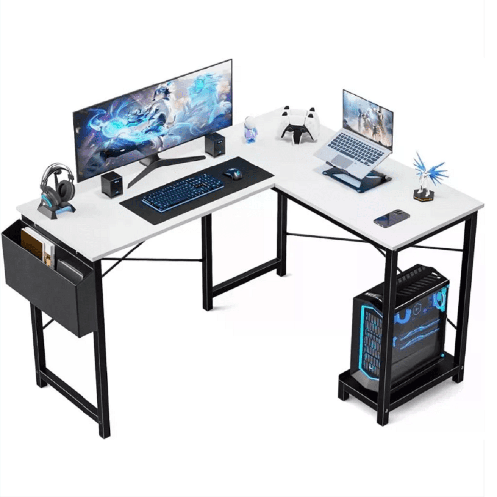 L Shaped Computer Desk Wood Corner PC Gaming Table with Side Storage ...