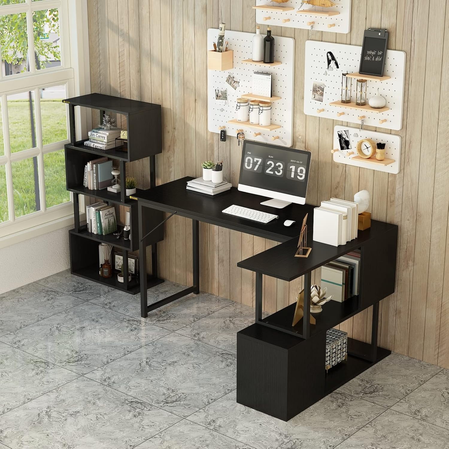 L Shaped Computer Desk with 2 Shelves Bookshelf, Modern Corner Computer ...