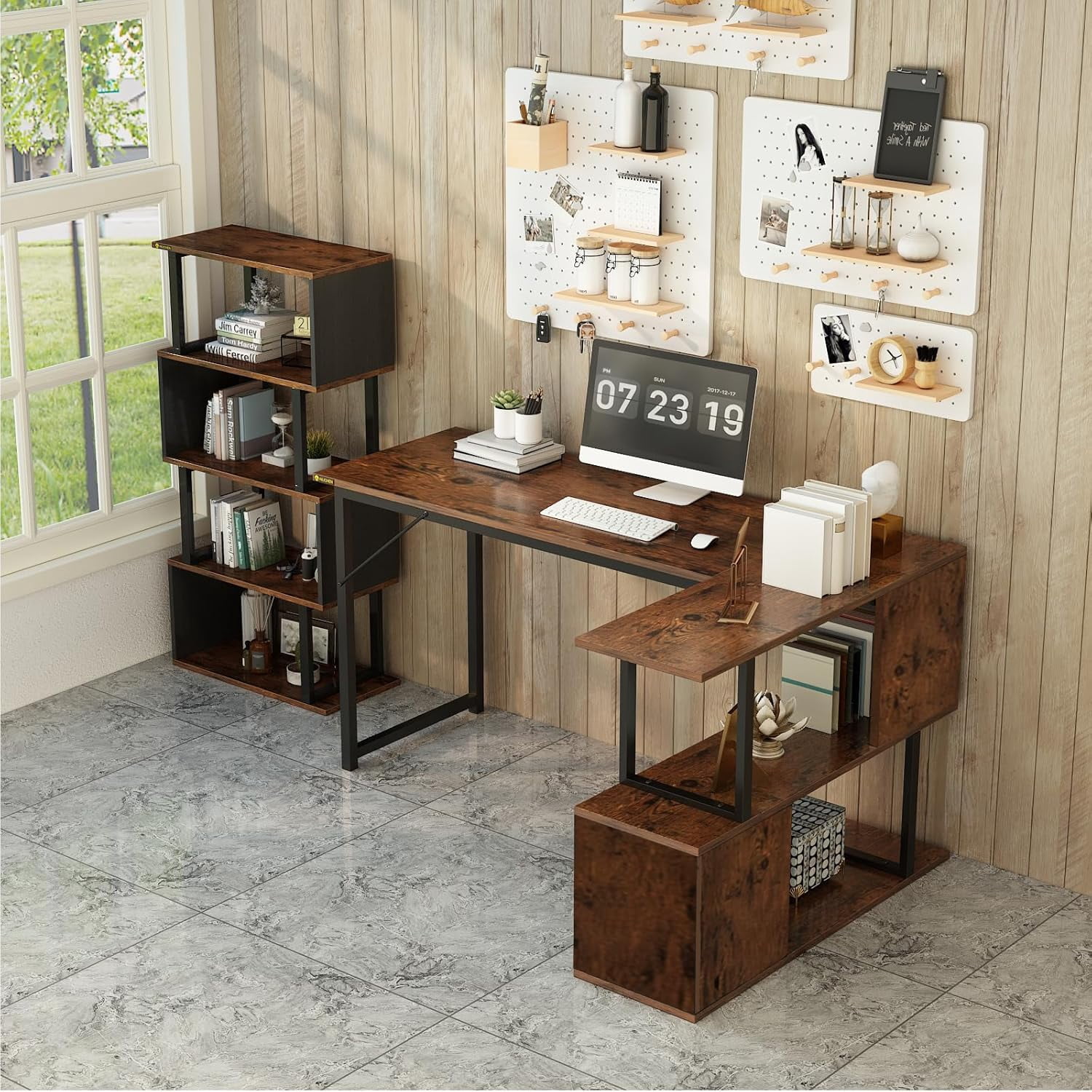 L Shaped Computer Desk with 2 Shelves Bookshelf, Modern Corner Computer ...