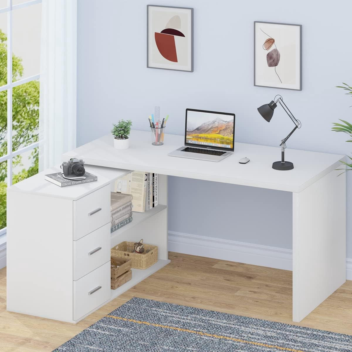 L Shaped Computer with Drawers 360 Rotating L Shape with Storage ...